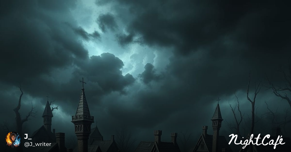 Decrepit Fantasy Village Under Dark Skies - AI Art