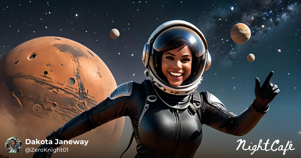 Beautiful Brazilian astronaut having jumping around Mars