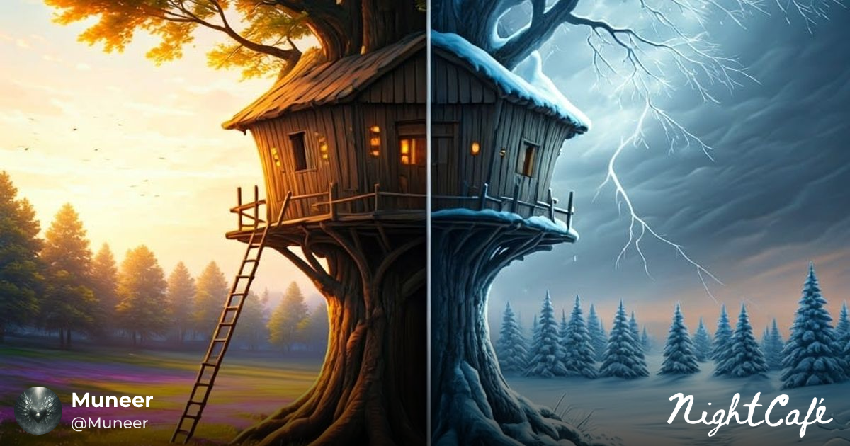 Split Screen: Frozen Winter Meets Flowery Spring - AI Art