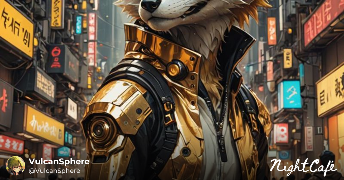 Golden cyberpunk anthro fox man (DreamshaperXL)