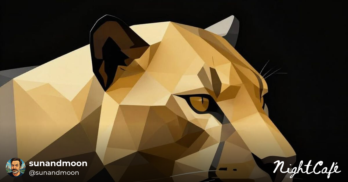 Low Poly Robot Jaguar Portrait in Gold and Shadow - AI Art