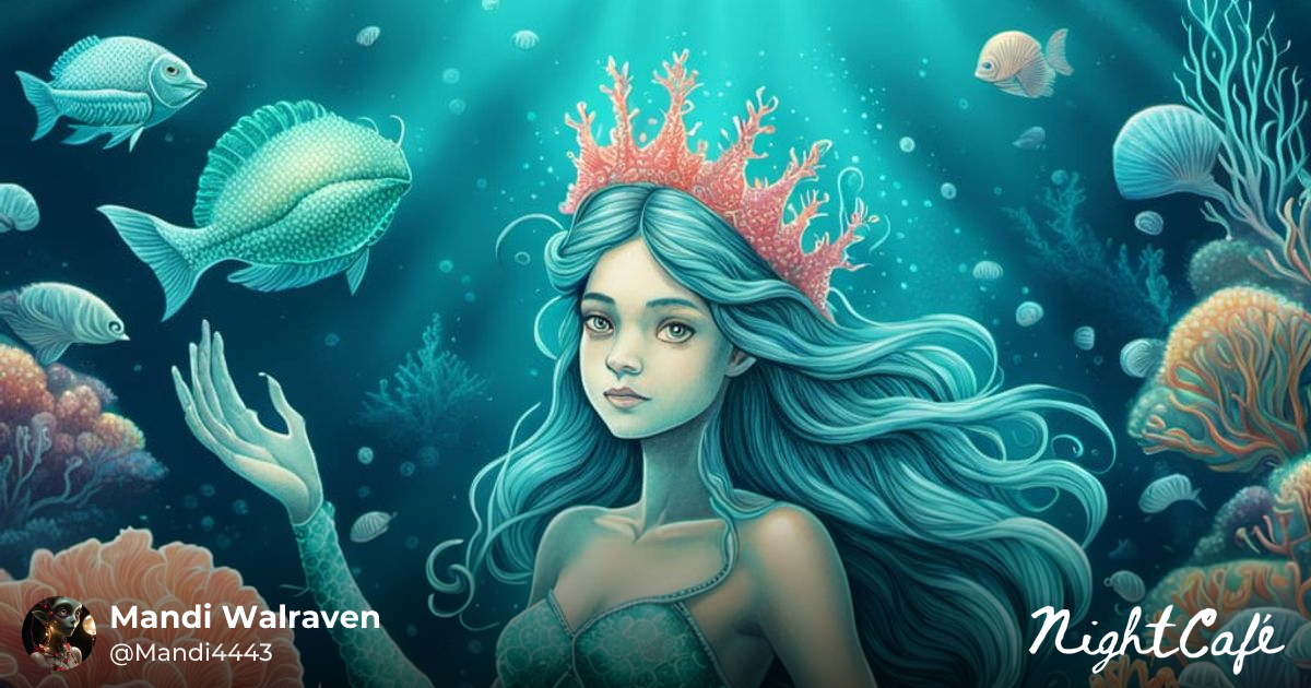 Turquoise Mermaid in Coral Reef: Stipple Comic Art - AI Art