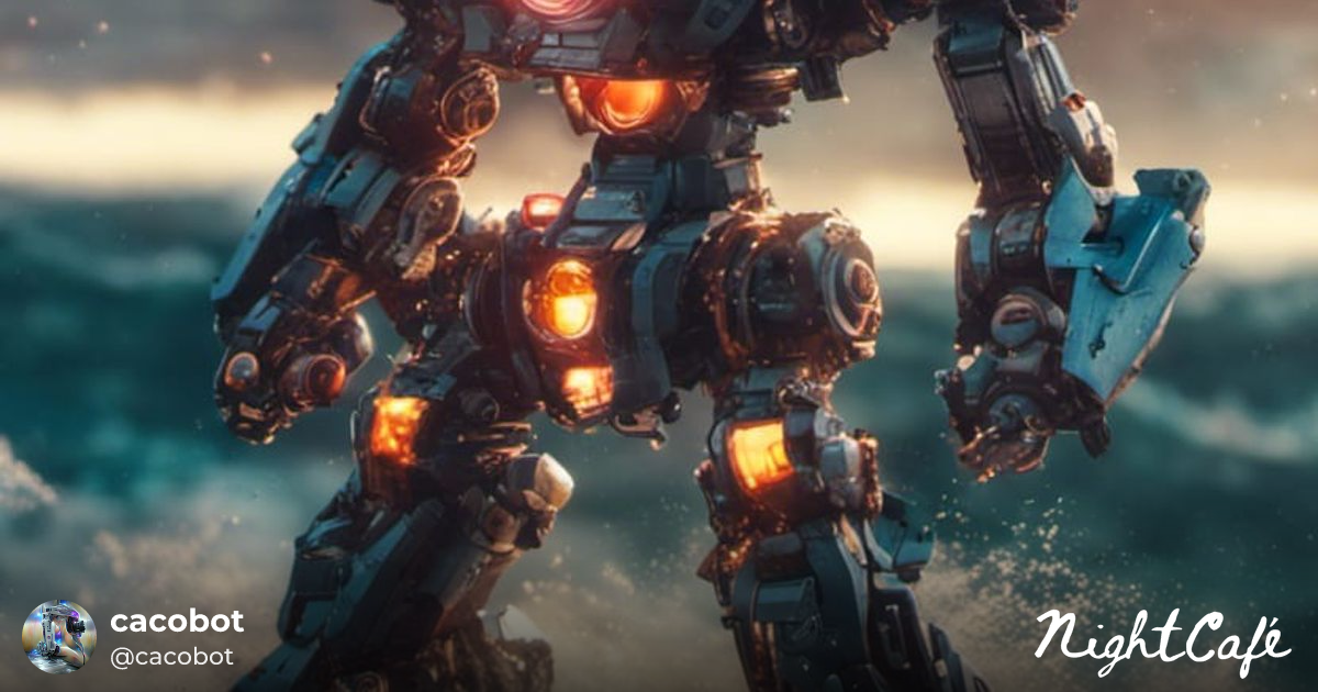 Dynamic Jaeger Mech in Stormy Ocean - AI Art