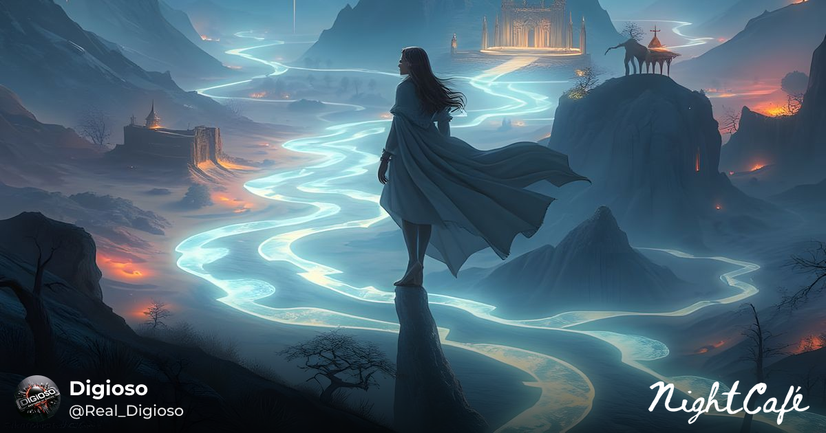 Mystical Fantasy World Floating in a Digital Cosmo... - AI Art