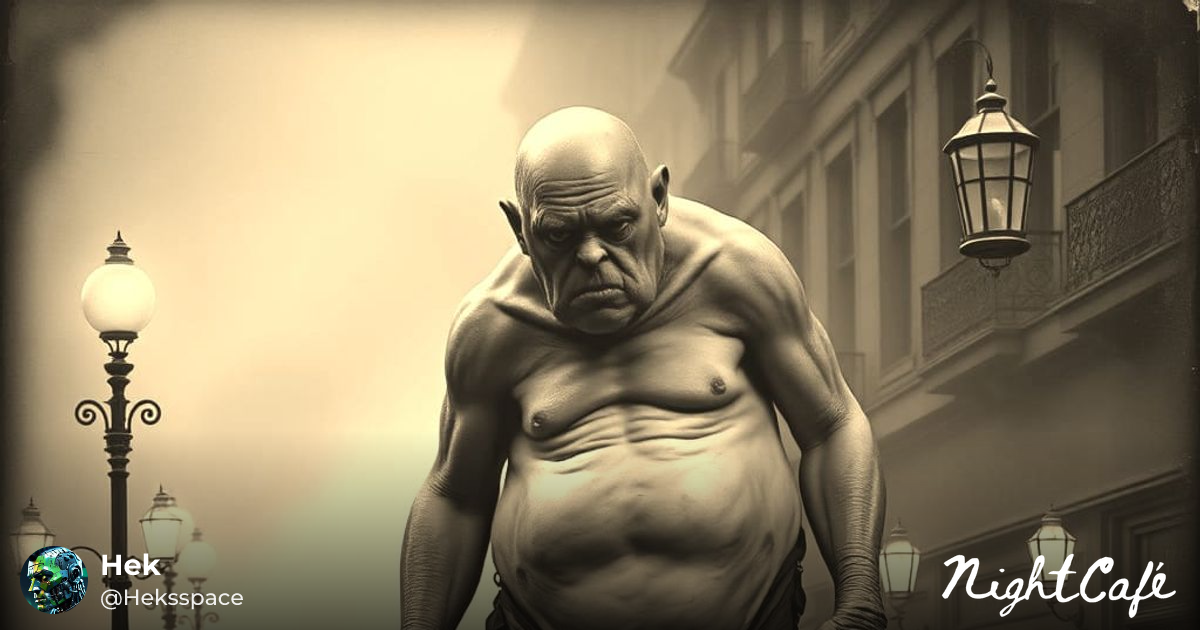 Giant Grotesque Man Towers Over Victorian Crowd in... - AI Art