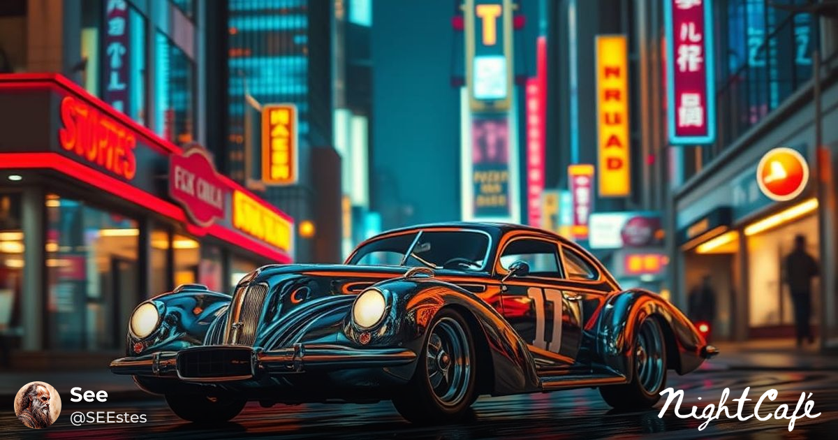 Retro-Futuristic Cityscape Speedster in Neon Hues - AI Art