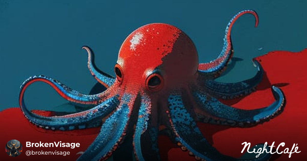 Blue-ring octopus; abstract art - Textured Impasto Octopus o...