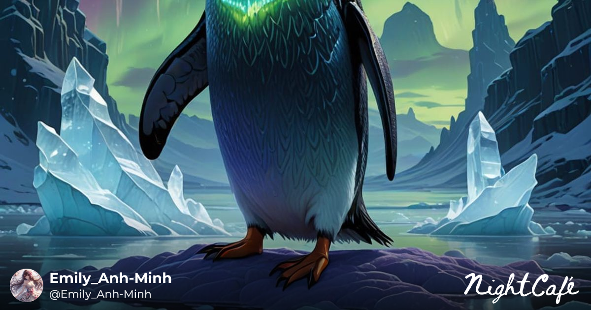 penguin fantasy - Regal Penguin in Icy Crown and Cape, amids...