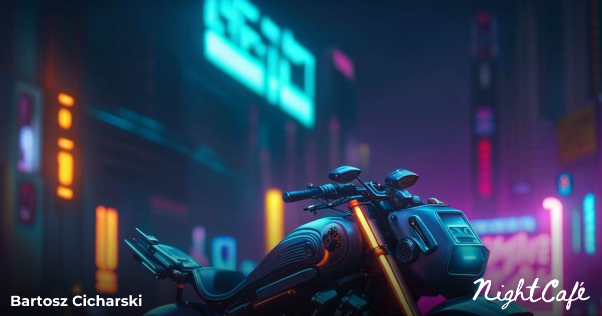 Cyberpunk Motorcycle in Bright Neon Colors - AI Art
