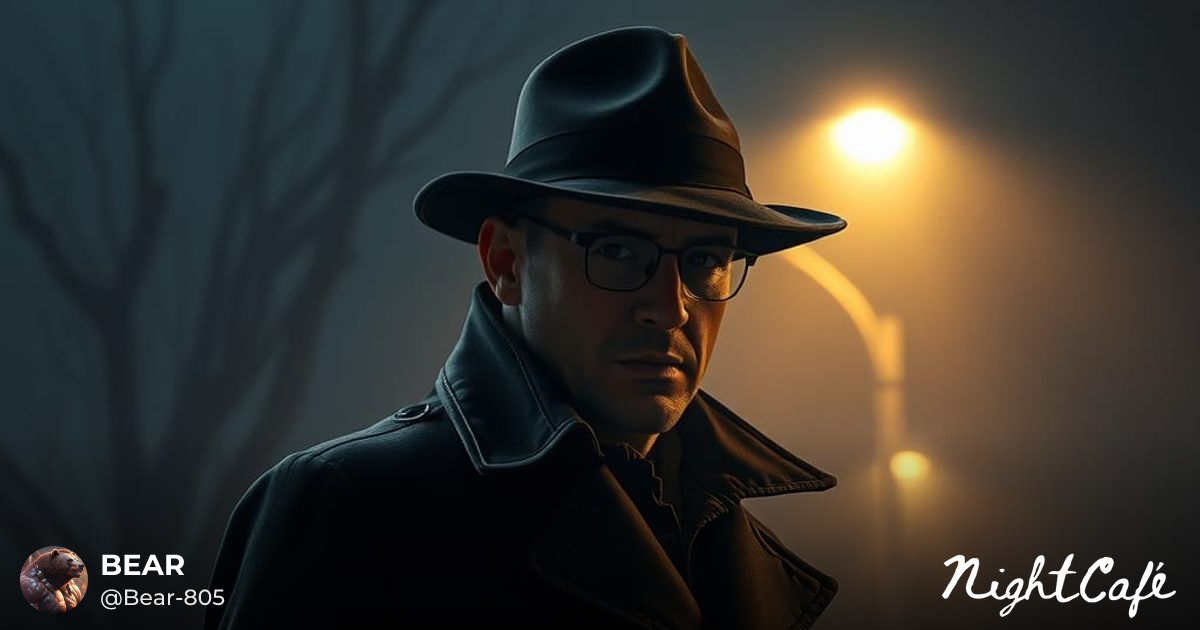 a mysterious secret agent wearing a trenchcoat and hat pulled low to ...