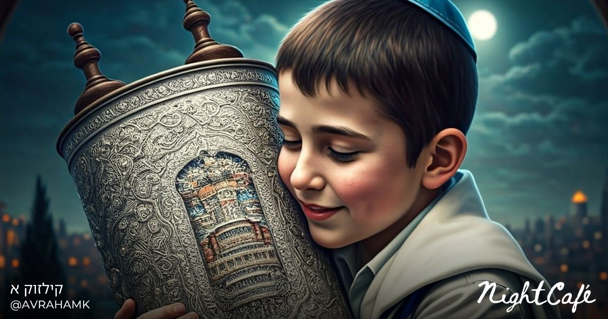 Hasidic Boy Bids Farewell to Sacred Torah Scroll i... - AI Art