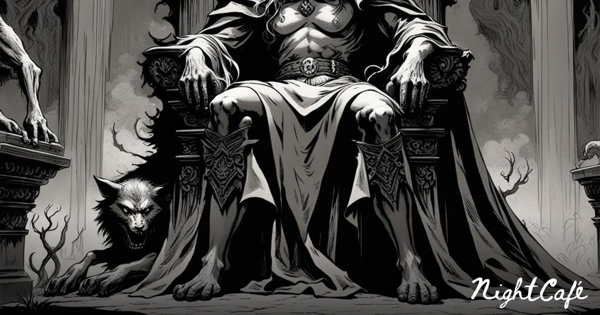 Werewolf King Enthroned, Vampire and Demon Kneel - AI Art