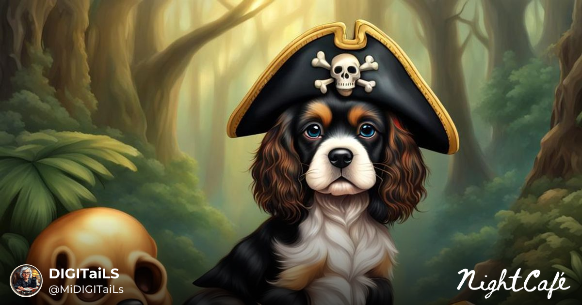 Chibi Cocker Spaniel Pirate Guarding Treasure Chest