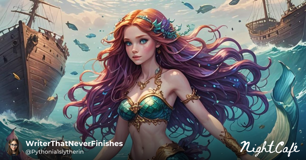 Mermaid - Hazel-Haired Mermaid Swimming to Shipwreck