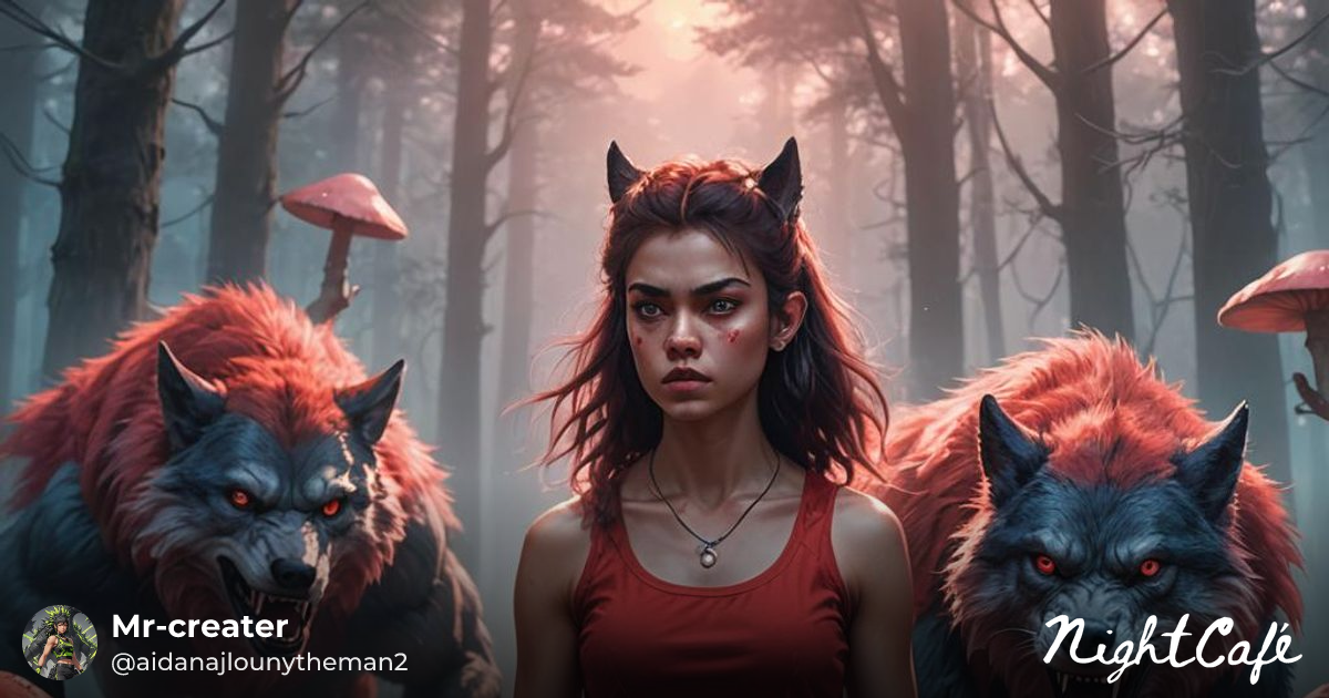 Teenage Werewolf Girl in Misty Forest Concept Art - AI Art