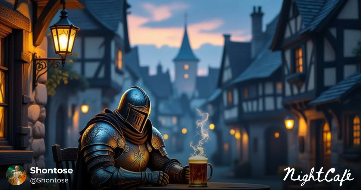 Knight at Rustic Tavern in Dusk Light - AI Art