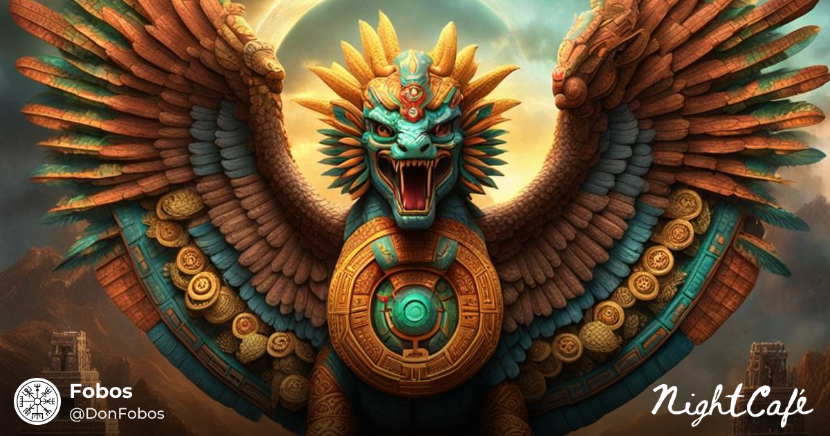 Kukulkan - Feathered Serpent Quetzalcoatl with Aztec Motifs