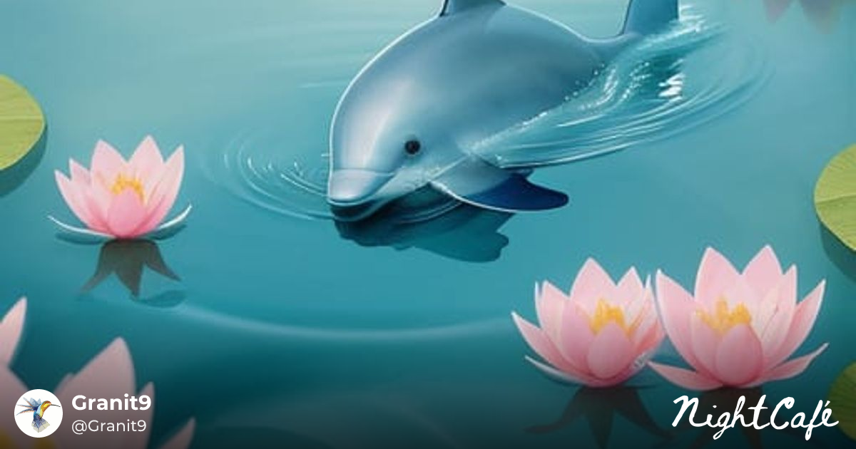 Whimsical Dolphin Emerges from Water Lily in Paste... - AI Art