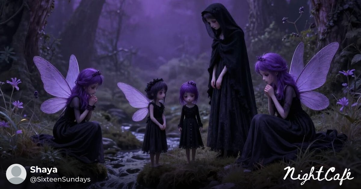 Sorrow - Purple Fairies Mourning in Enchanted Twilight Wood