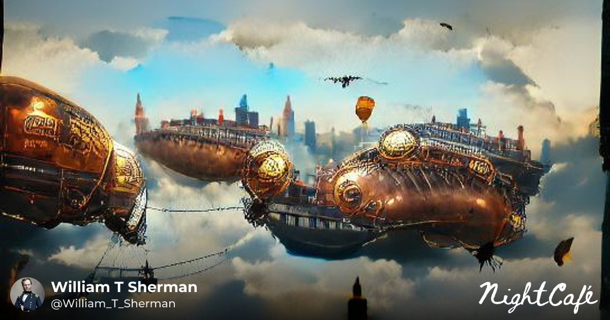 Beneath a Steampunk Sky - Steampunk Sky Filled with Airships...