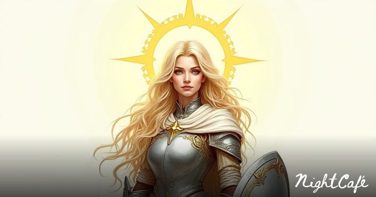 Aasimar Warrior in Divine Armor, Hand-Drawn Style - AI Art