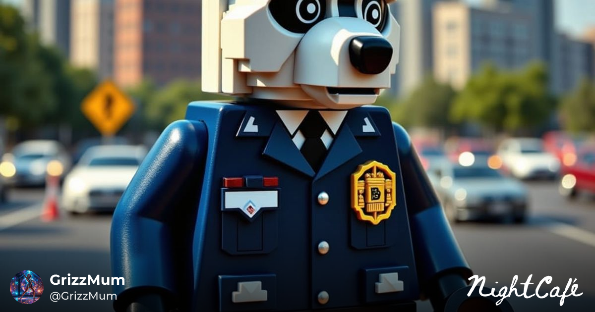 Close-up of a Lego panda traffic cop
