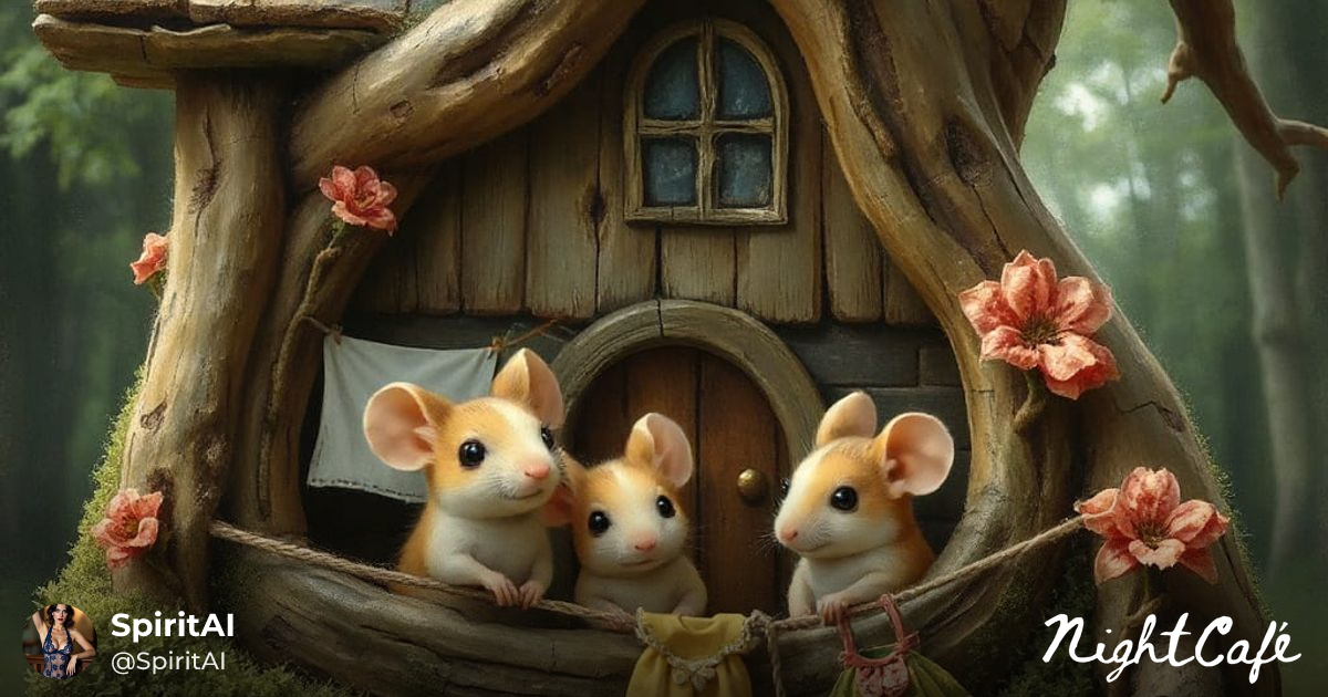 Whimsical Mouse Family in a Vibrant Forest - AI Art
