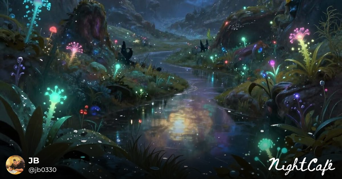 Otherworldly valley with nebula in the sky