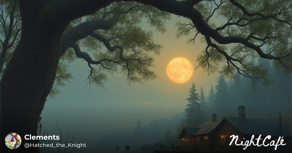 Strawberry Moon Over Fishing Village, Classic Art ... - AI Art