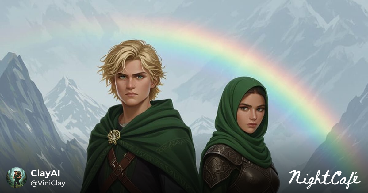 Heroic Teenage Duo in Norse Fantasy Landscape - AI Art