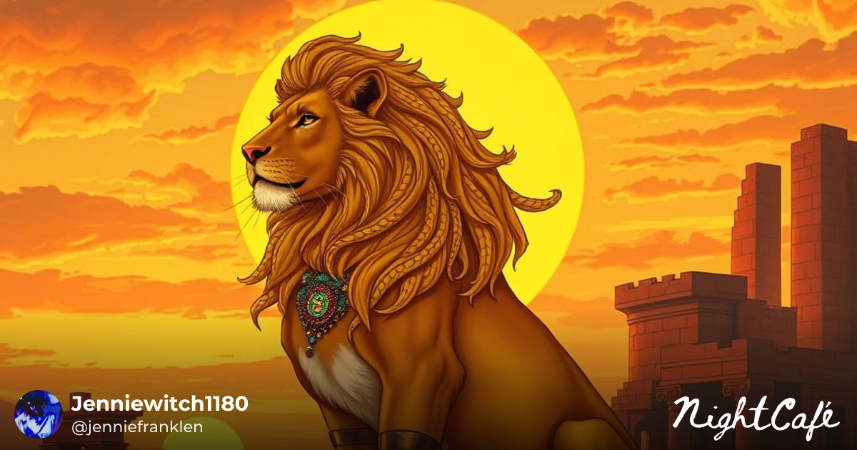 Golden-Maned Lioness in Art Nouveau Sunset - AI Art