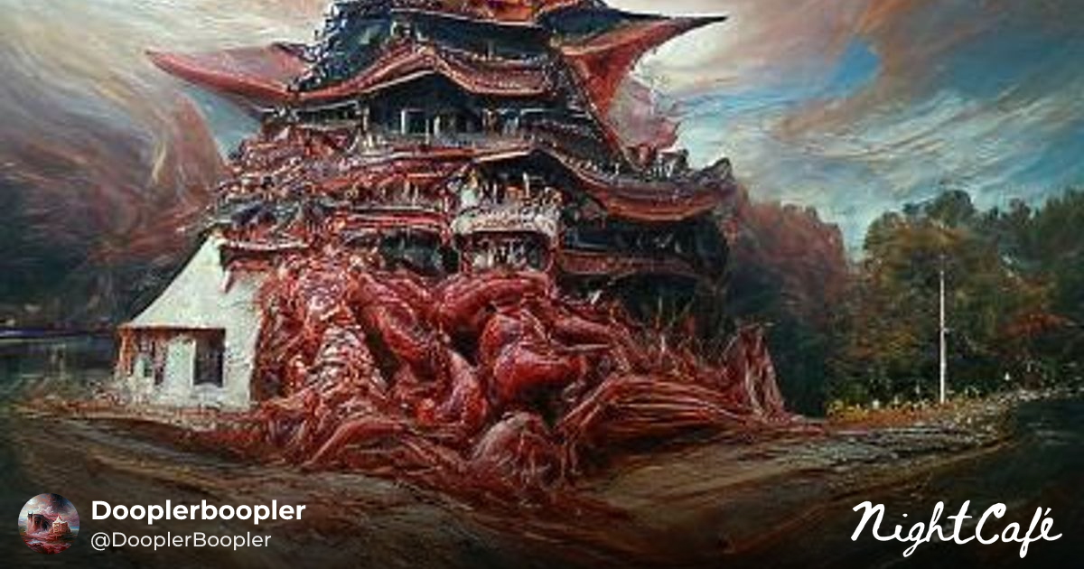 Japanese castle in hell - Infernal Japanese Castle: An Oil P...