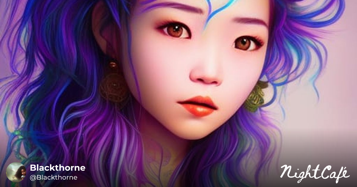 Hmong Girl with Blue Hair in Art Deco Style - AI Art