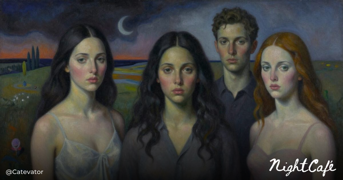 Surreal Dreamscape with Four Figures in Oil and Go... - AI Art