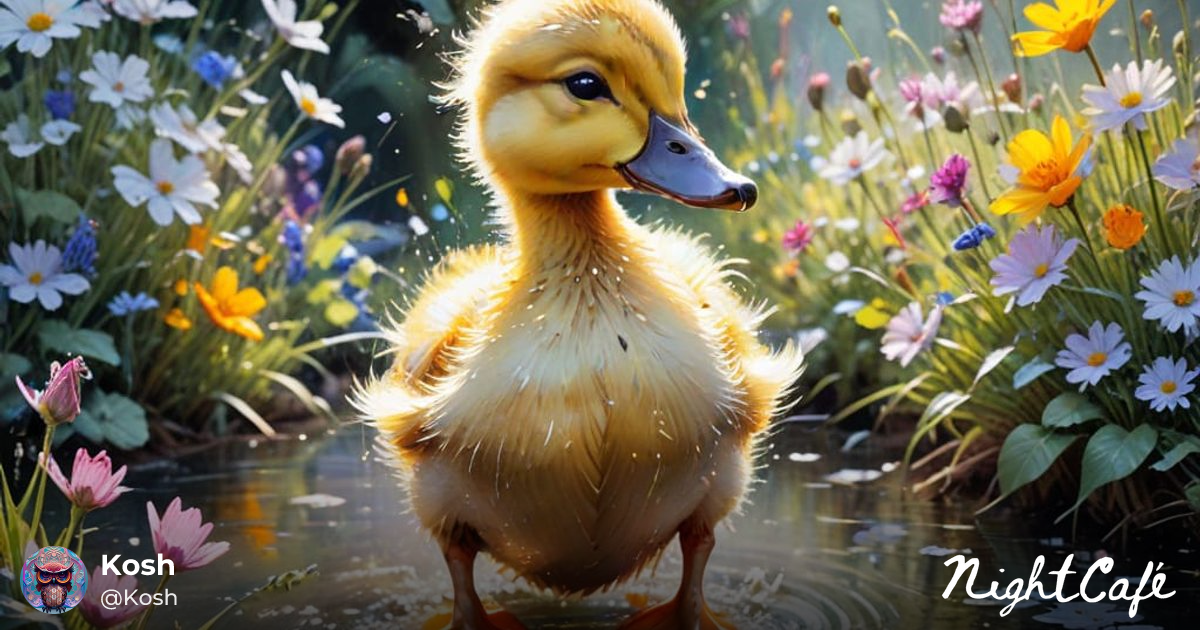 Vibrant Duckling in a Sunlit Garden Oasis - AI Art