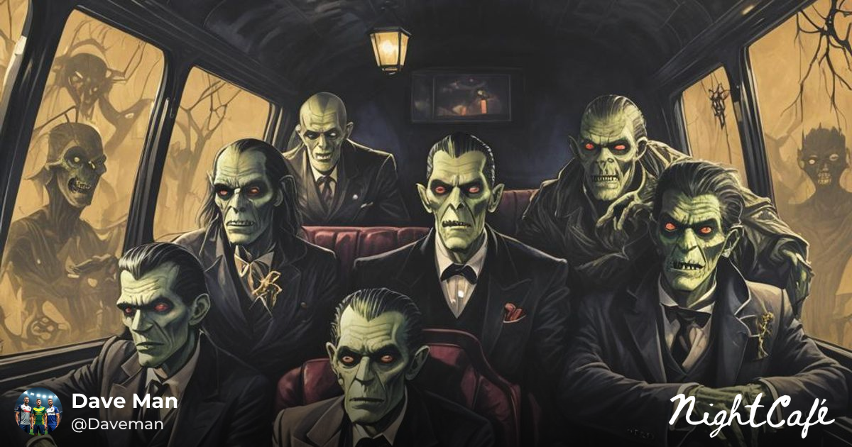 Famous monsters going to prom in a haunted limo