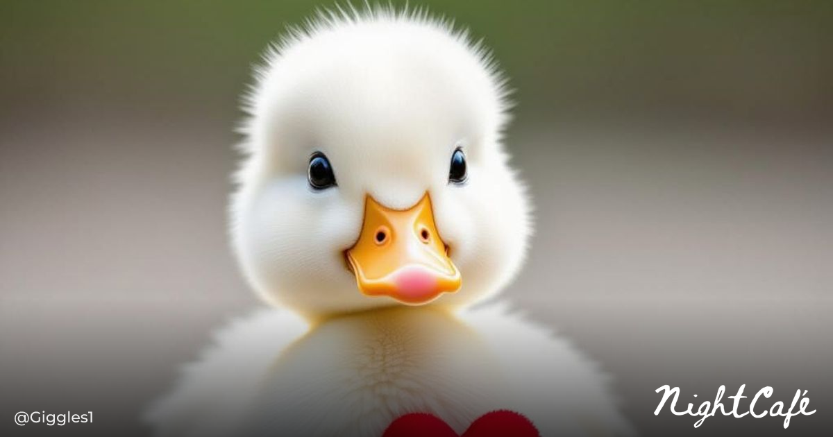 Shy White Duck with Red Heart - AI Art