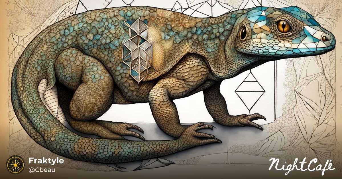 Fractal Monitor Lizard with Geometric Design - AI Art
