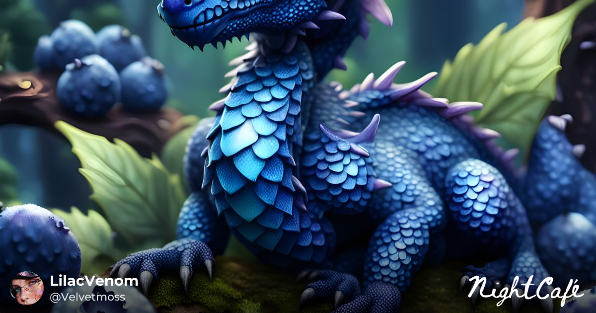 Teeny Tiny Blueberry Dragon Textural Fusion - AI Art