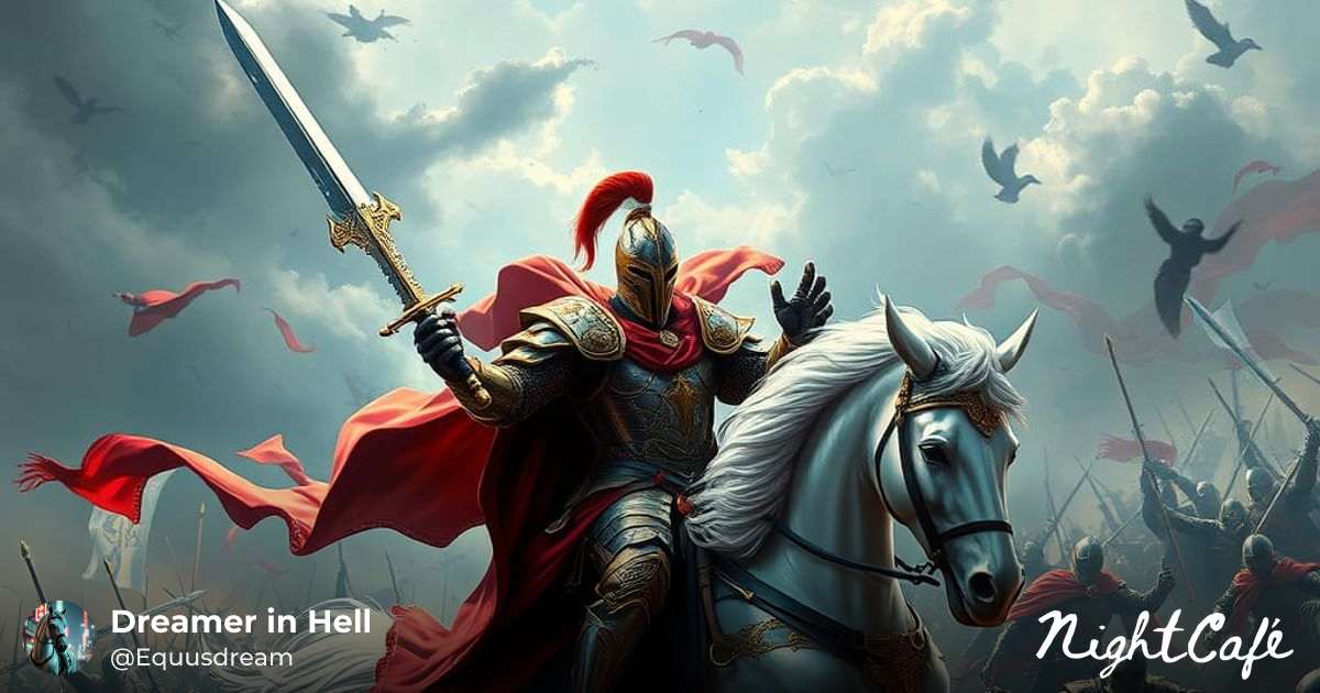 Medieval Victory Knight Rides into Battle on White... - AI Art