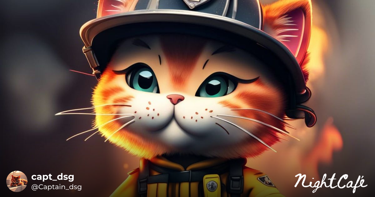 Cat Series: Firefighter - Chibi Firefighter Cat Portrait in ...