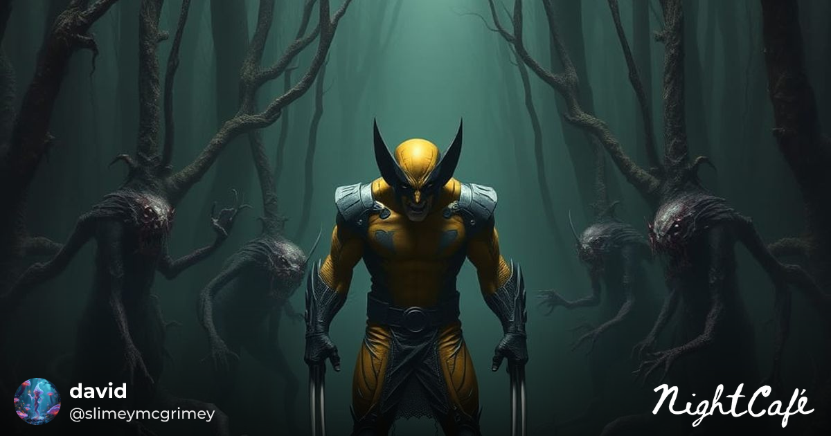 Wolverine in Dark Forest Ichor Battle - AI Art