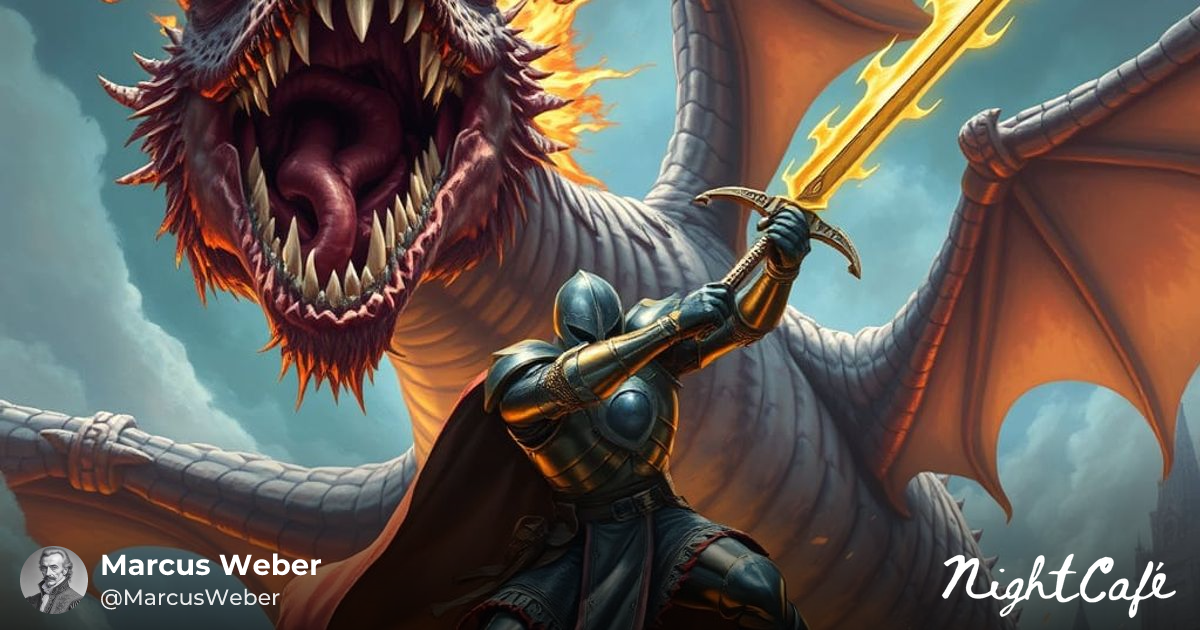 Knight Slaying Dragon with Magical Sword, Fantasy ... - AI Art