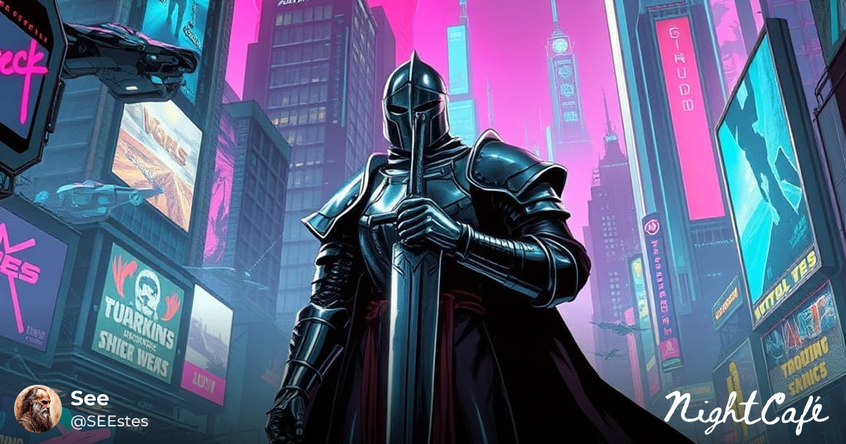 Knight in Cyberpunk Cityscape, Gritty Realism - AI Art