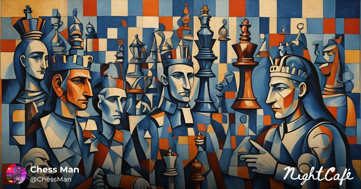 Chess - Chess Strategy in Bold Blues: A Cubist-Inspired Pain...