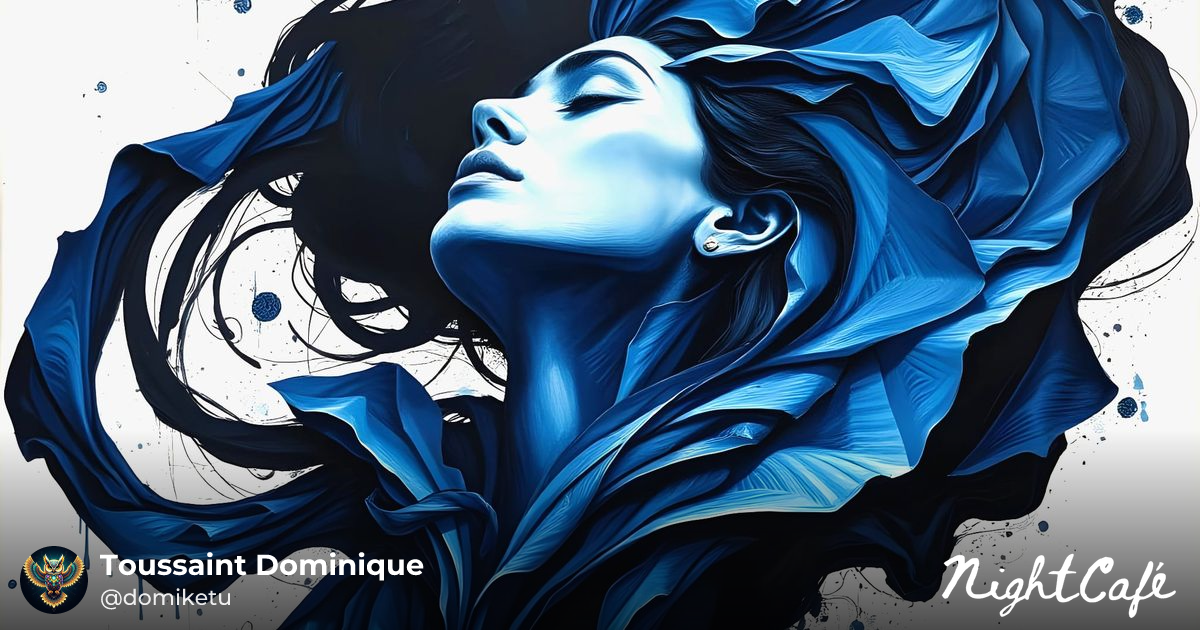 Blue Portrait - Abstract Blue and Black Ink Curves Portrait