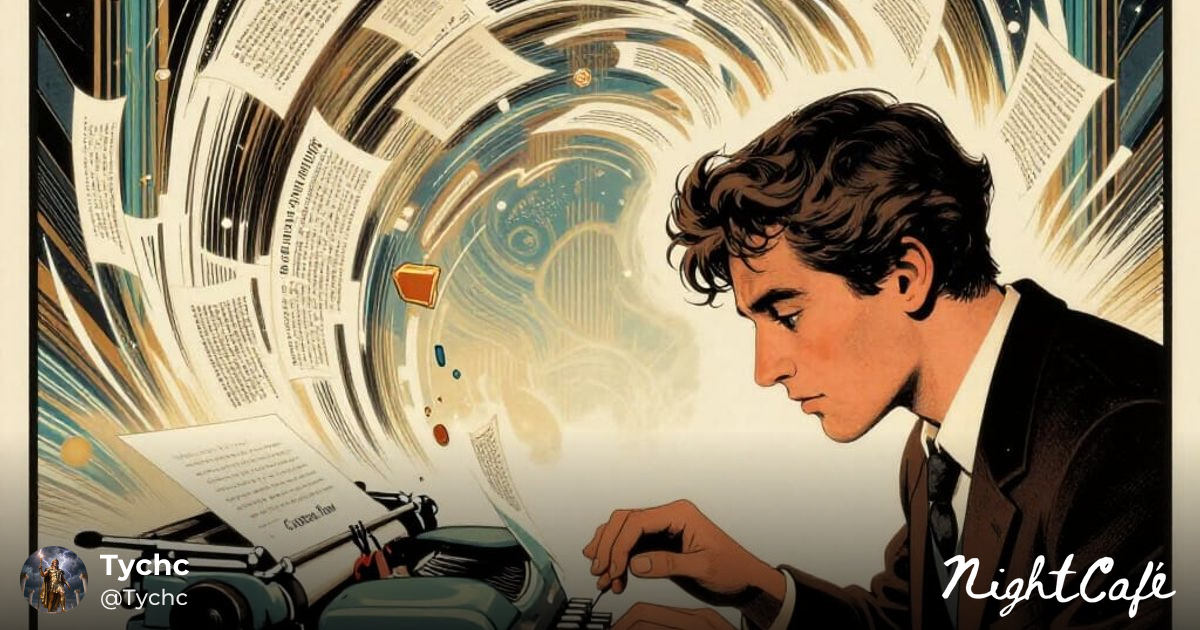 Writer in Creative Flow with Narrative Vortex - AI Art