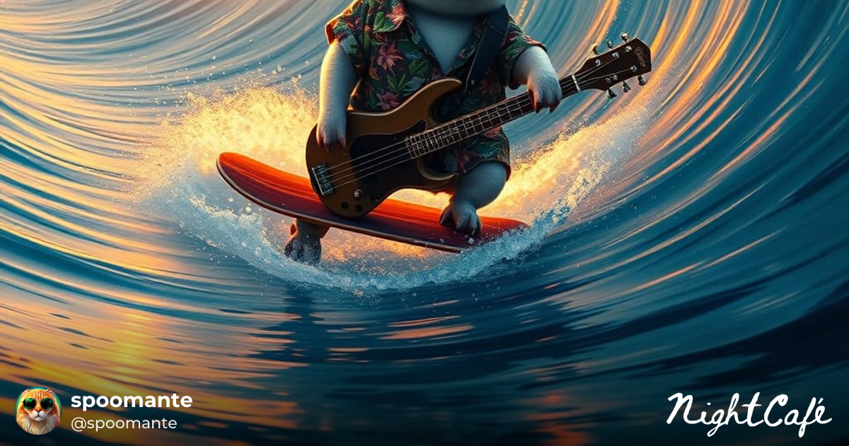 Surreal Pig Penguin Shreds Sunset Ocean Wave in Ph... - AI Art