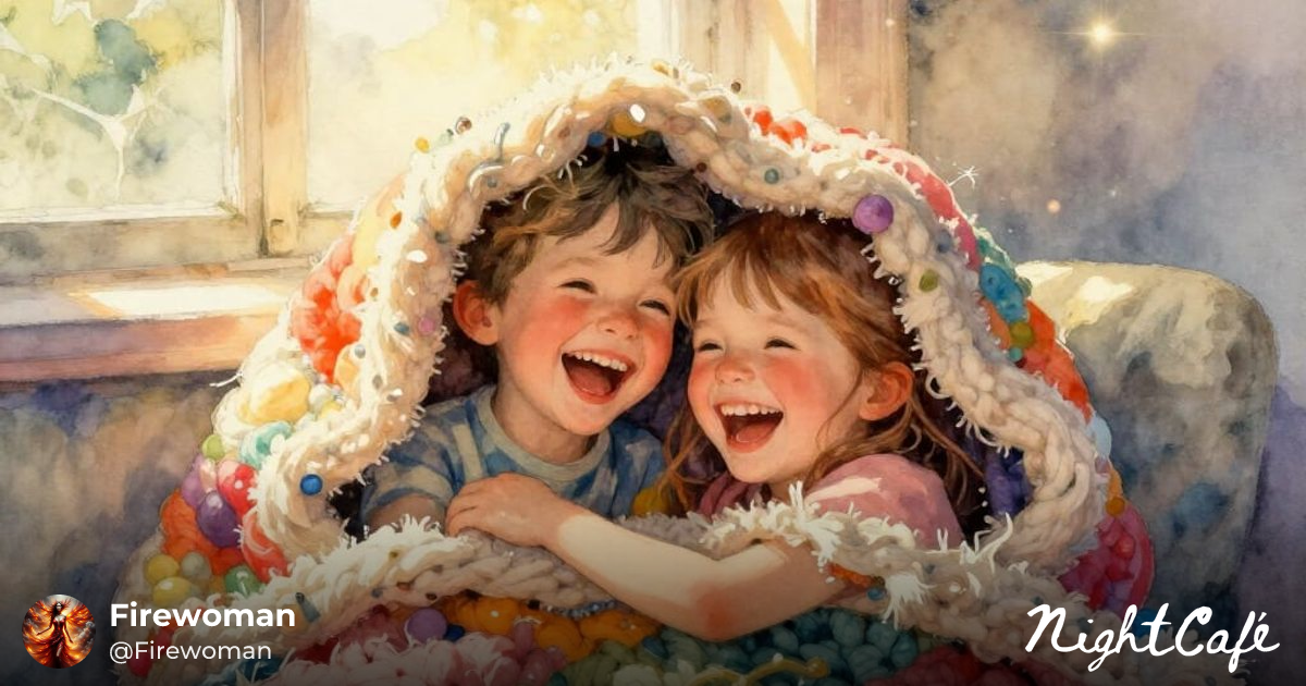 Joy of Children - Children Hugging in Cozy Knitted Blanket ...