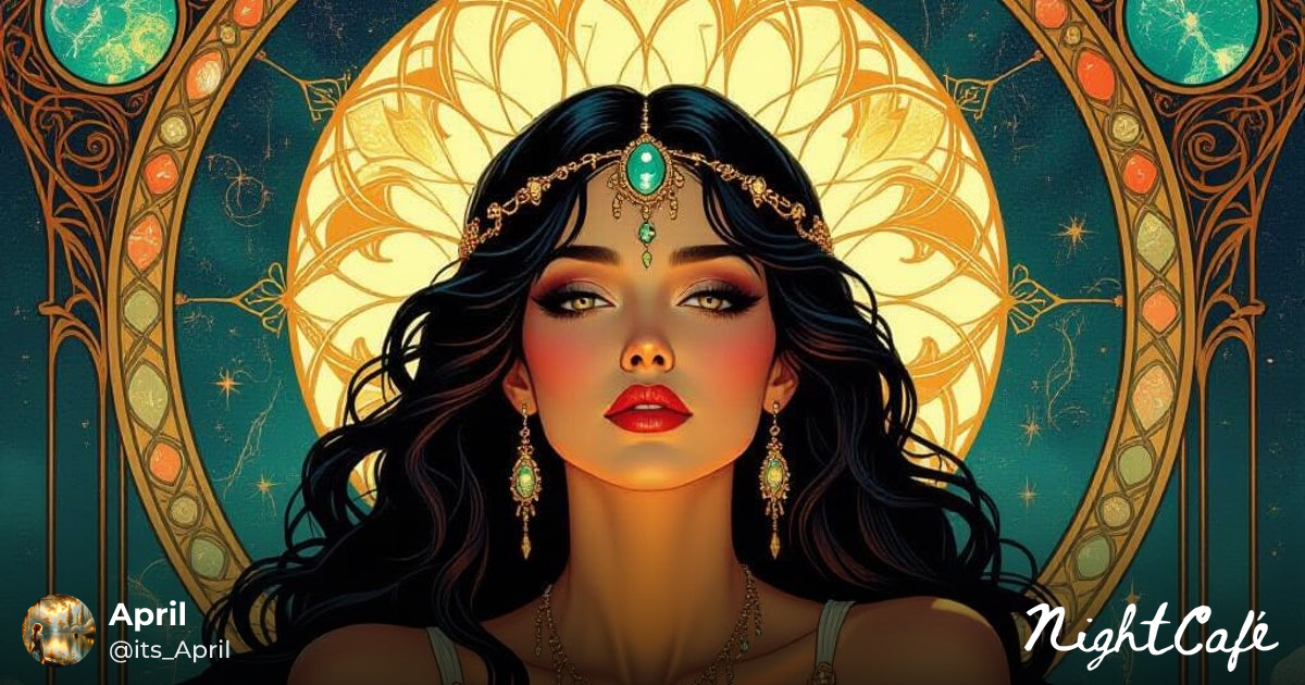 Inanna's Cosmic Dissolution: Art Nouveau Portrait - AI Art